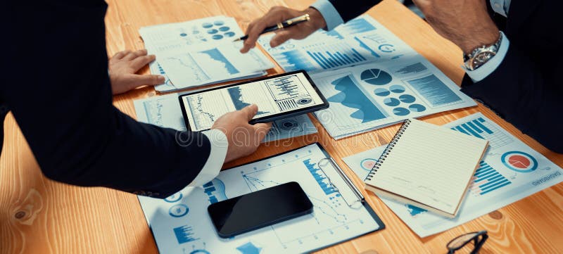 Closeup Busy Analyst Team Discussing Financial Data on Laptop. Fervent ...