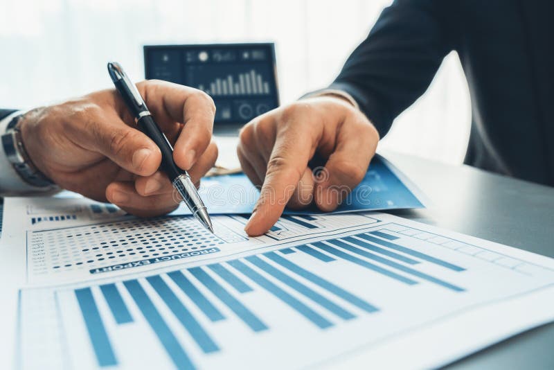 Closeup Busy Analyst Team Discussing Financial Data on Laptop. Fervent ...