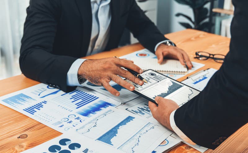 Closeup Busy Analyst Team Discussing Financial Data on Laptop. Fervent ...