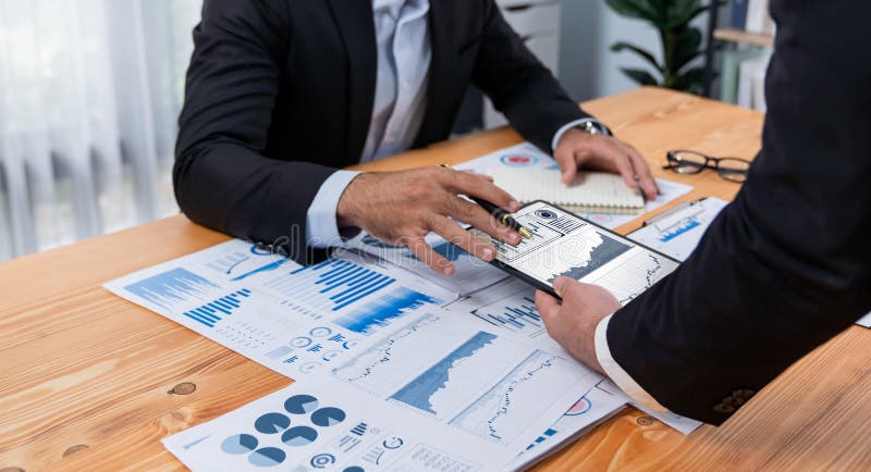 Closeup Busy Analyst Team Discussing Financial Data on Laptop. Fervent ...