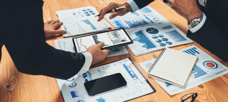 Closeup Busy Analyst Team Discussing Financial Data on Laptop. Fervent ...