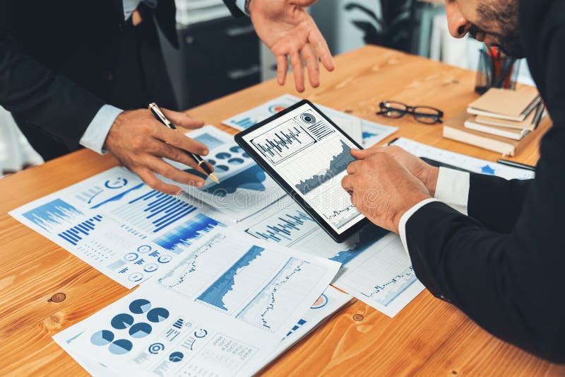 Closeup Busy Analyst Team Discussing Financial Data on Laptop. Fervent ...