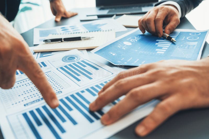 Closeup Busy Analyst Team Discussing Financial Data on Laptop. Fervent ...