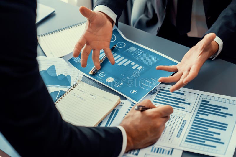 Closeup Busy Analyst Team Discussing Financial Data on Laptop. Fervent ...