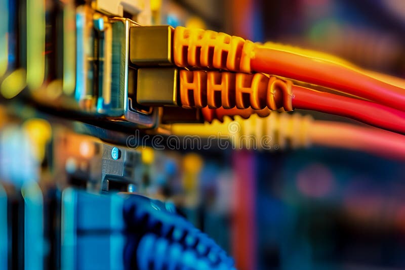 Closeup of Cables Connected To Sever Stock Photo - Image of fiber, wire ...