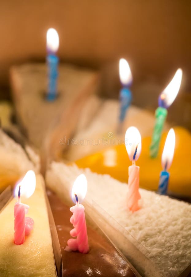 Closeup Cake with Candle Lights Stock Image - Image of focus, birthday ...