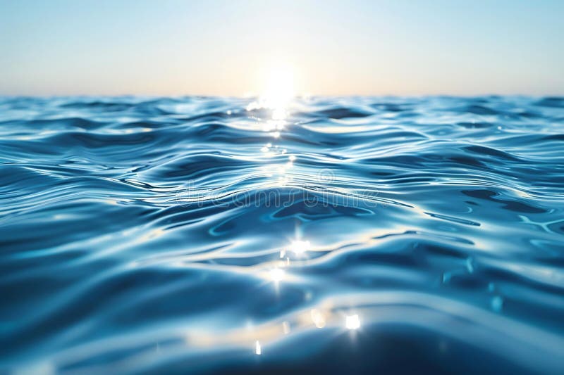 A Closeup of the Calm, Blue Water Surface Reflecting Sunlight, Creating ...