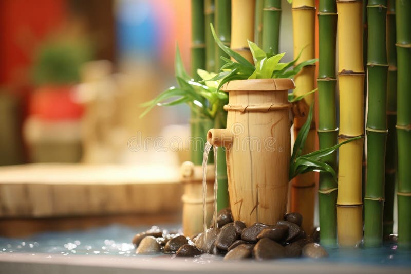 Closeup of a Calming Bamboo Water Fountain Stock Photo - Image of ...