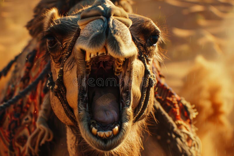 Closeup of a Camel in Desert at Sunset Stock Image - Image of warm ...