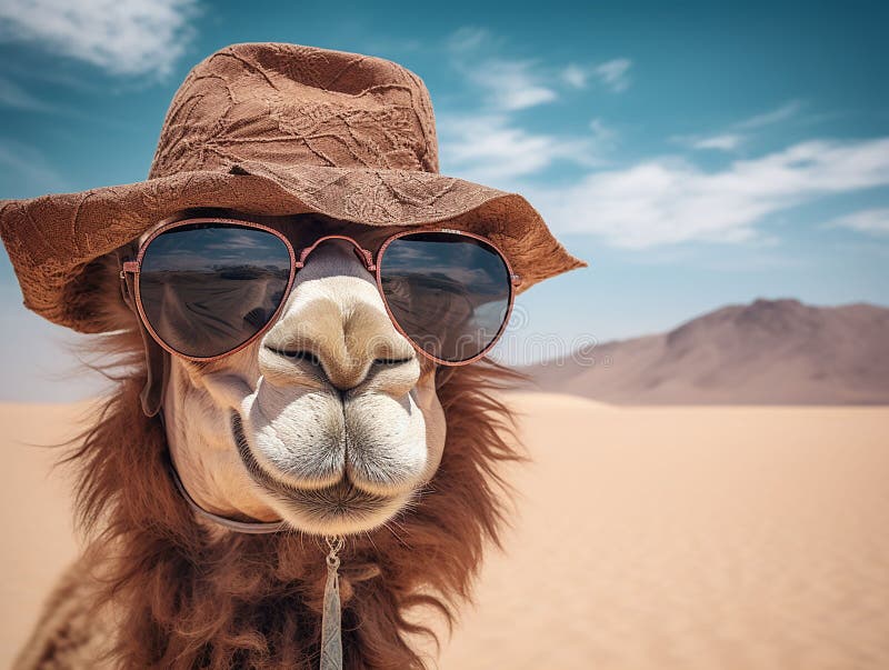 Closeup of Camel with Sunglasses and Hat Stock Illustration ...