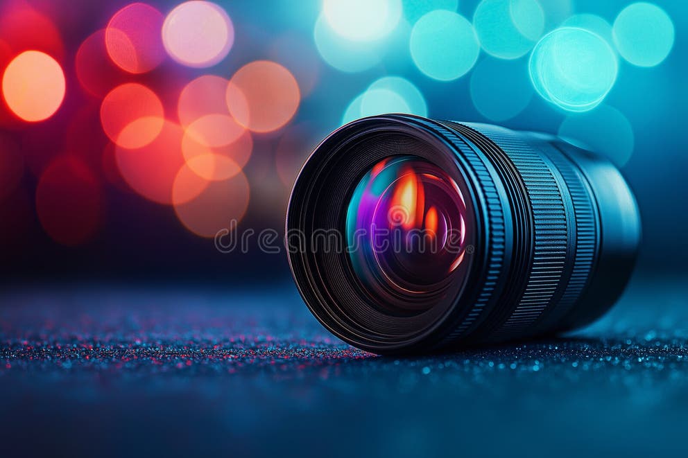 Closeup Camera Lens with Lense Reflection Bokeh Background by ...