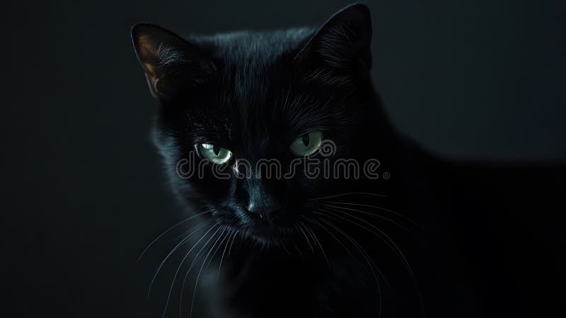 A Closeup of a Black Cat Radiating Confidence and Mystery in a Shadowy ...