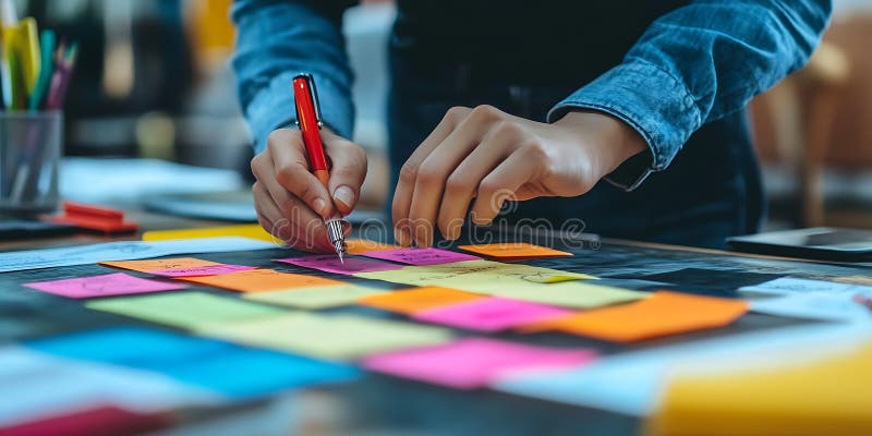 Agile Project Management Close Up of a Person Writing on Sticky Notes ...