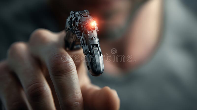 Human Finger Wearing Futuristic Cybernetic Artificial Finger Prosthetic ...