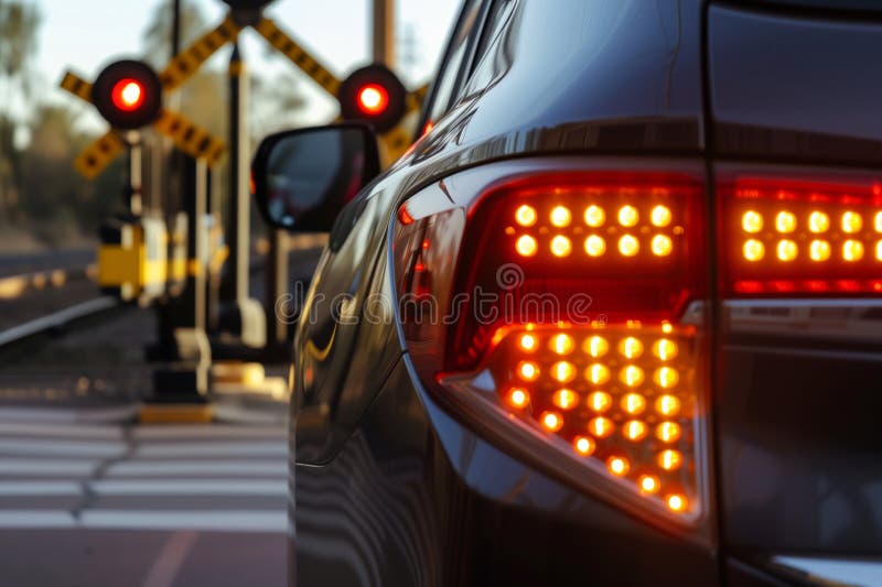 Closeup of Car Brake Lights at a Rail Crossing Stock Photo - Image of ...