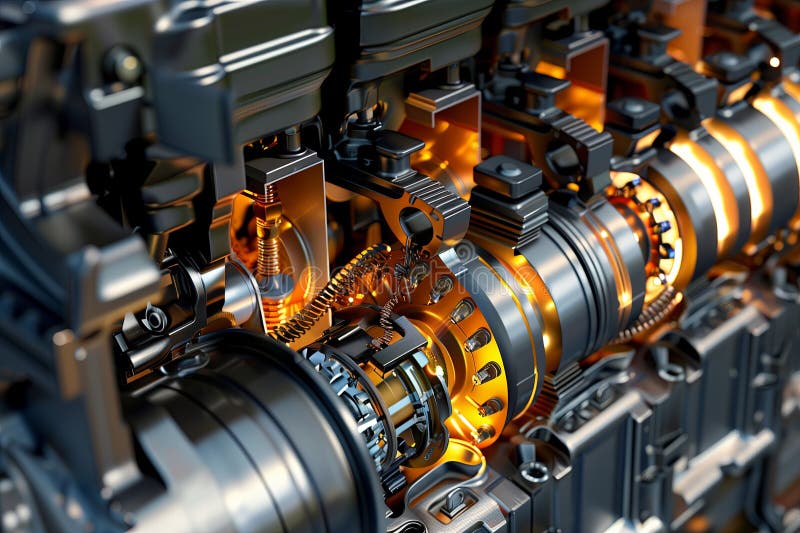Closeup of a Car Engine and Transmission System. Emphasizing the ...