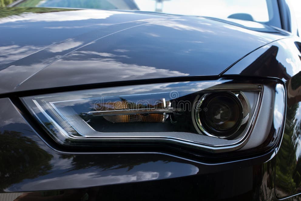 Closeup of Car Headlight, Front View Stock Image - Image of vehicle ...