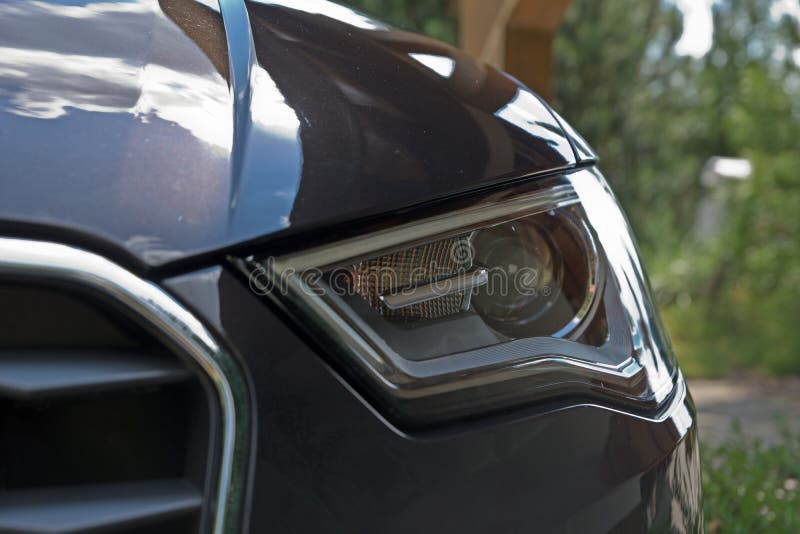 Closeup of Car Headlight, Front View Stock Photo - Image of lamp ...