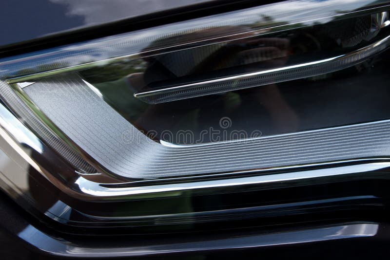 Closeup of Car Headlight, Front View Stock Photo - Image of lamp ...