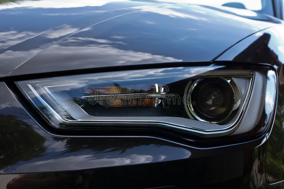 Closeup of Car Headlight, Front View Stock Image - Image of lens, auto ...
