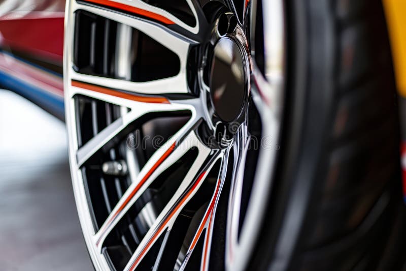Closeup of a Car Rim with Painted Racing Stripes Stock Illustration ...