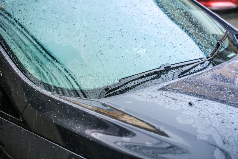 Closeup Car Wet Windshield Rain Drop in Raining Season. Stock Image ...