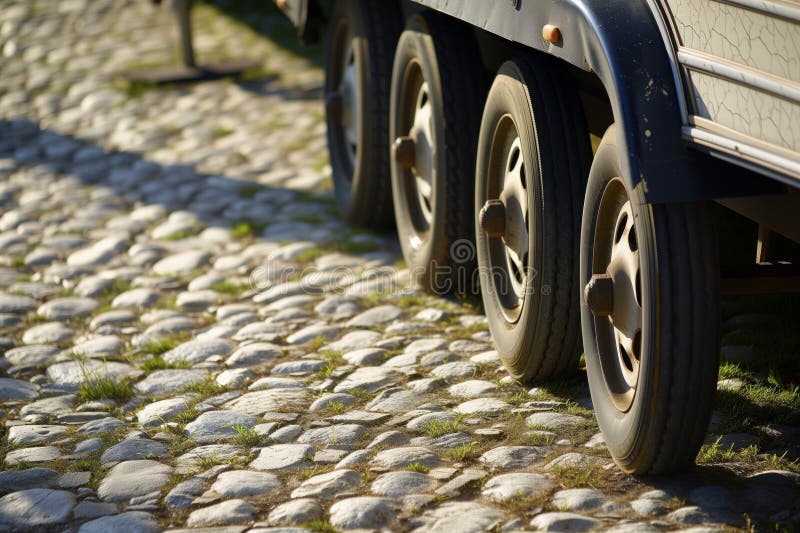 Closeup of Caravan Wheels on a Cobblestone Path Stock Photo - Image of ...