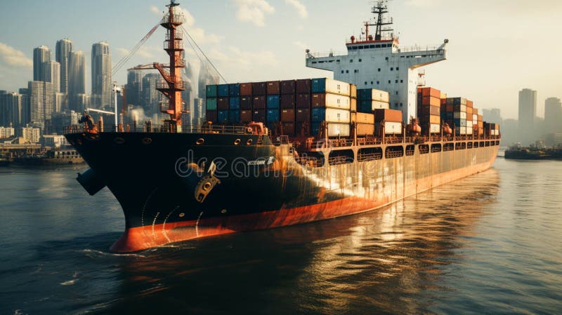 Closeup Cargo Ship Front View Stock Photo - Image of horizon, export ...