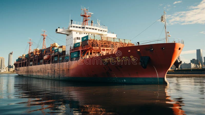 Closeup Cargo Ship Front View Stock Image - Image of shipping, vessel ...