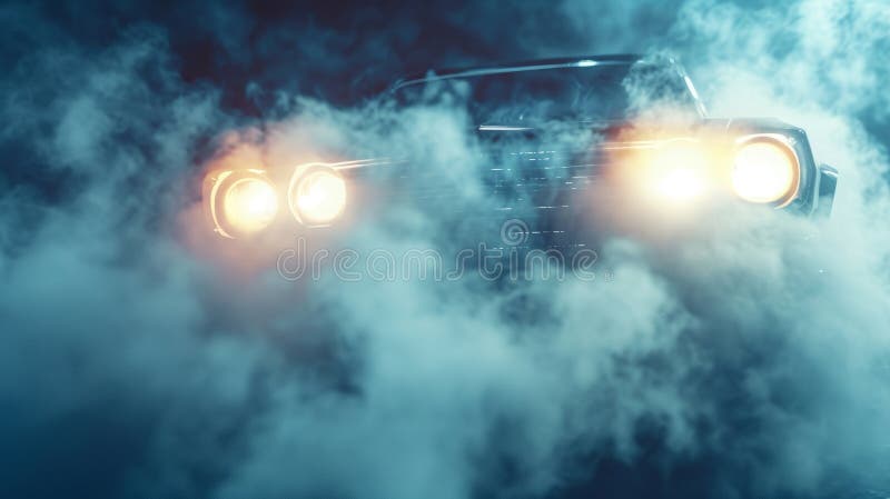 Closeup of the Cars Headlights Ting through the Thick Smoke and ...