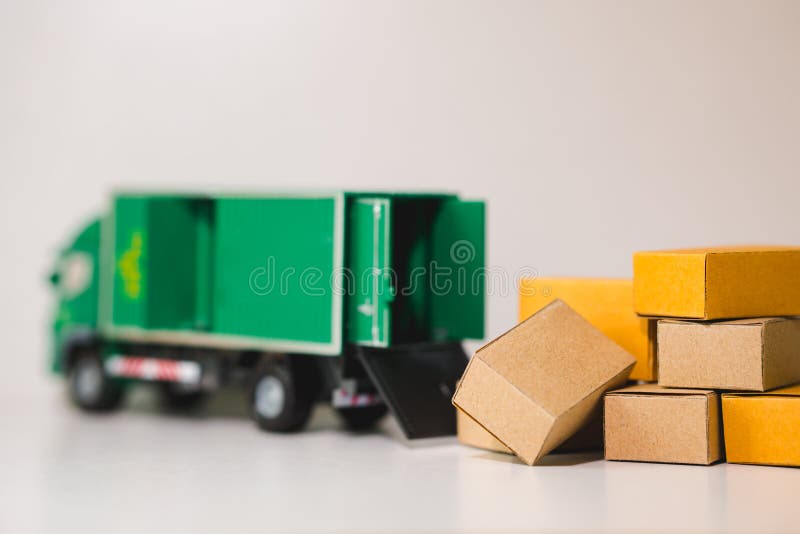 Closeup Carton Boxes with Trailer Container Stock Image - Image of ...