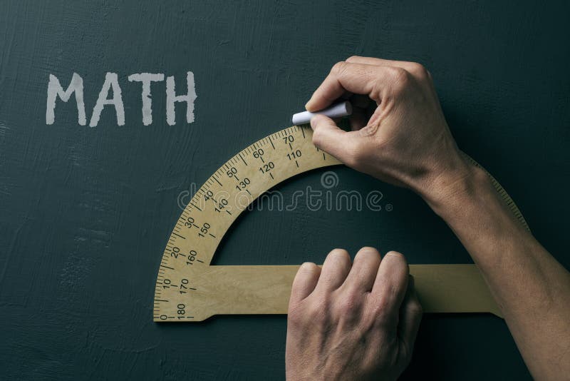 Man Using a Protractor and Text Math Stock Photo - Image of blackboard ...