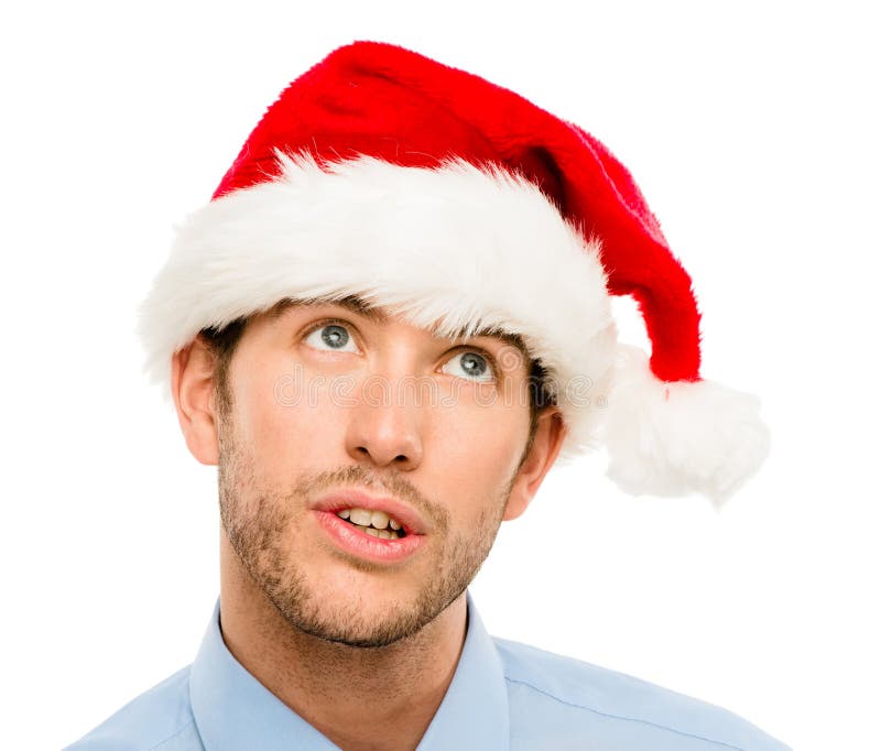 Closeup of Caucasian Man Wearing Christmas Hat for Santa Isolate Stock ...