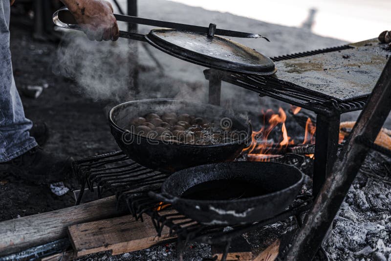 Closeup of the Cauldron on the Fire. Cooking Outdoors Stock Image ...