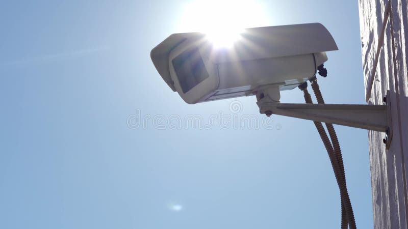 Closeup of CCTV Camera in the Sun, Surveillance System, Low-angle Shot ...