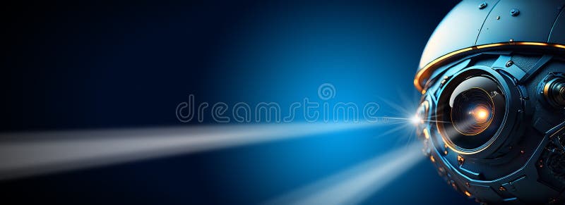 Closeup of a CCTV Modern Security Camera Sphere Shaped on Blue ...