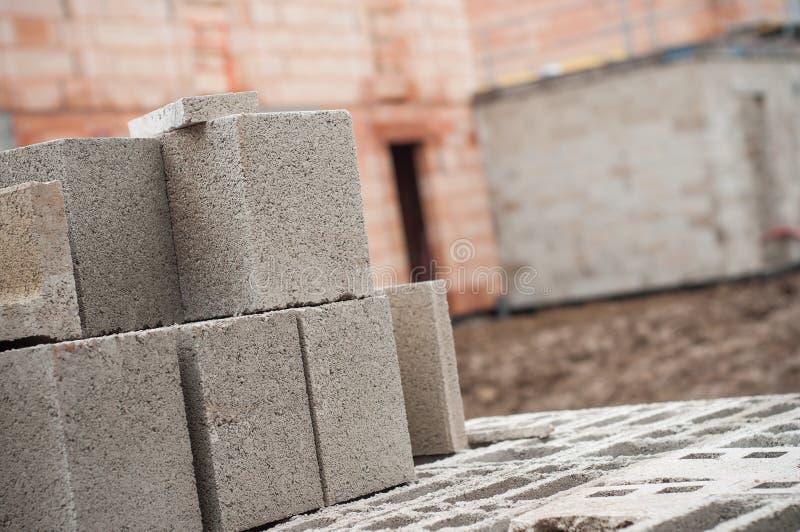 Cement Bricks Pile in Construction Site Stock Photo - Image of ...