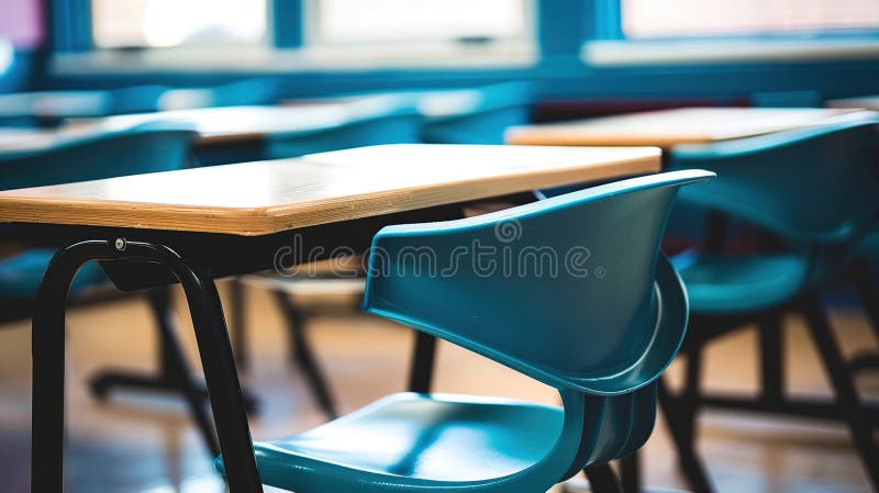 Closeup of a Chair on a Students Desk Inside a Classroom in a Secondary ...