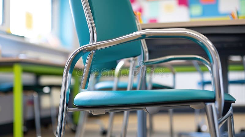 Closeup of a Chair on a Students Desk Inside a Classroom in a Secondary ...