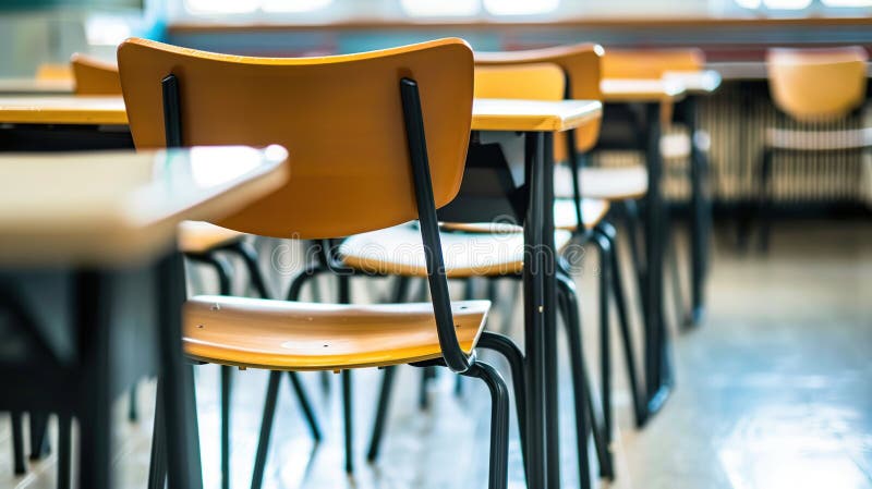 Closeup of a Chair on a Students Desk Inside a Classroom in a Secondary ...