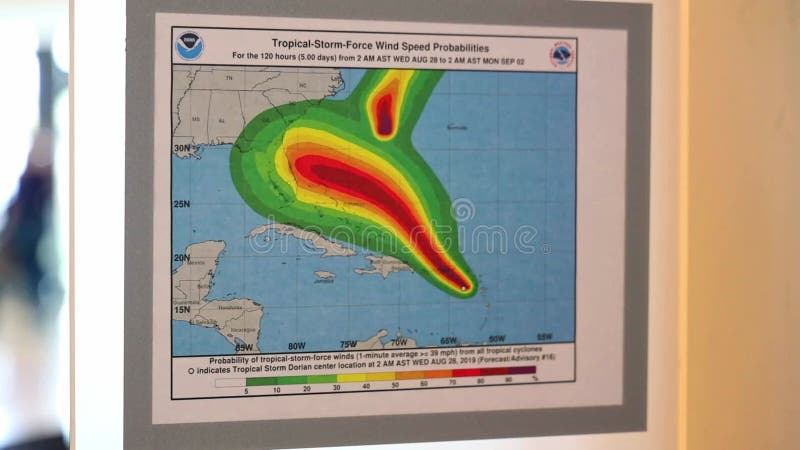 Closeup of a Chart Hanging on the Wall Showing the Tropical Wind Speed ...