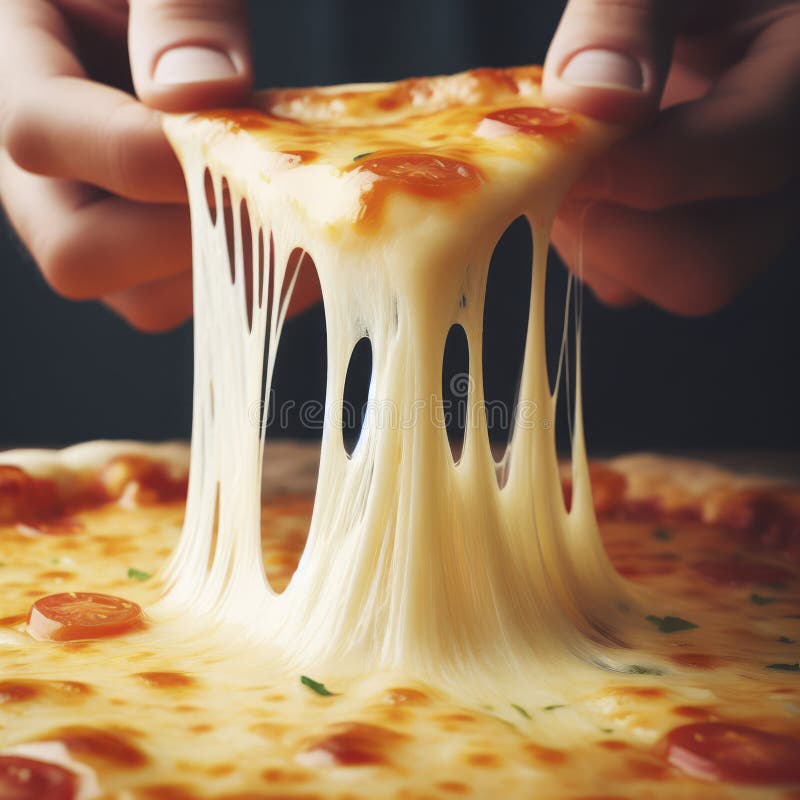 Closeup of a Cheese Pizza Slice Being Lifted, Showcasing the Stretchy ...