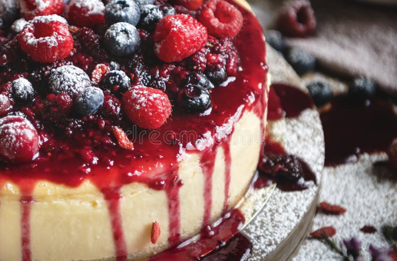 Closeup of a Cheesecake Covered with Mixed Berries Stock Image - Image ...