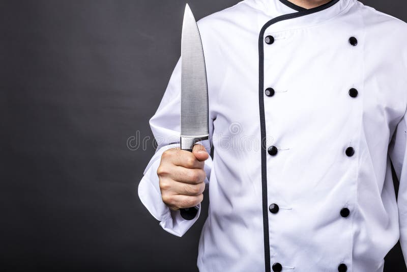Closeup of a Chef Holding a Big Sharp Knife Stock Image - Image of ...