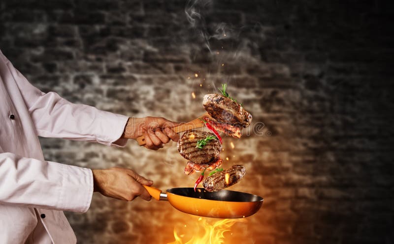 Closeup of Chef Preparing Milled Beef Meat on Grill Pan Stock Image ...