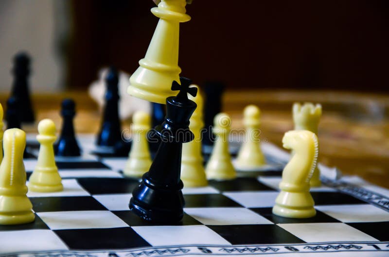 Closeup of Chess Game at Home. Check Mate by Queen and the King is ...