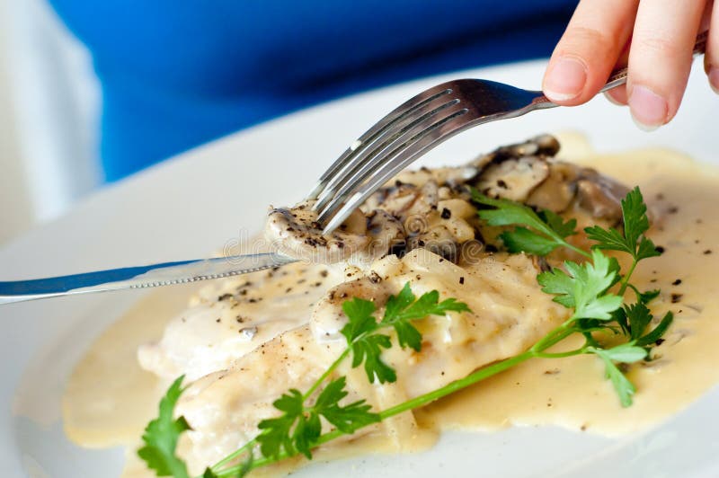 Closeup of Chicken Polo Creme Stock Image - Image of hands, restaurant ...