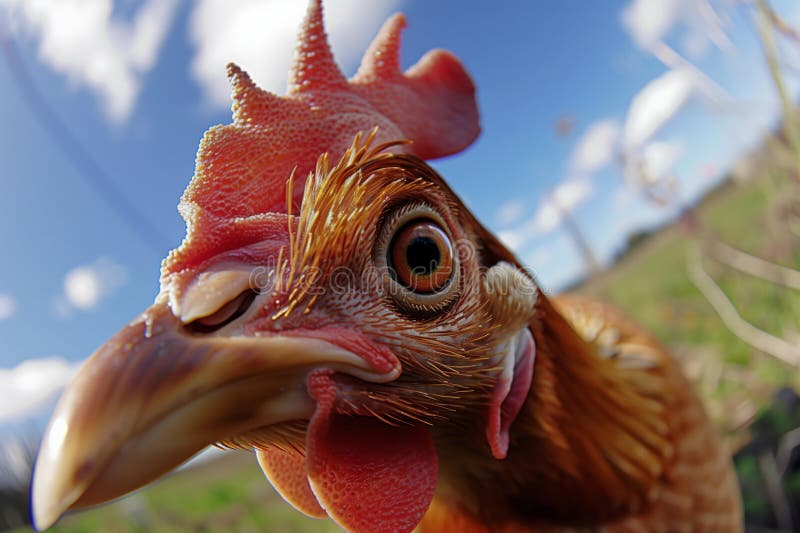 Closeup of a Chickens Head with a Fisheye Lens Distortion Stock Photo ...