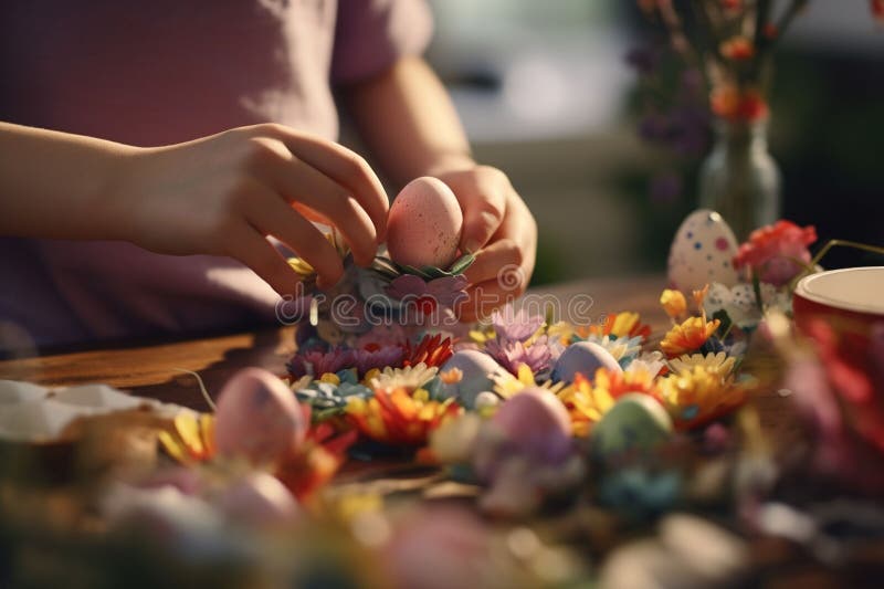 Closeup of a Childs Hands Carefully Crafting an Stock Illustration ...