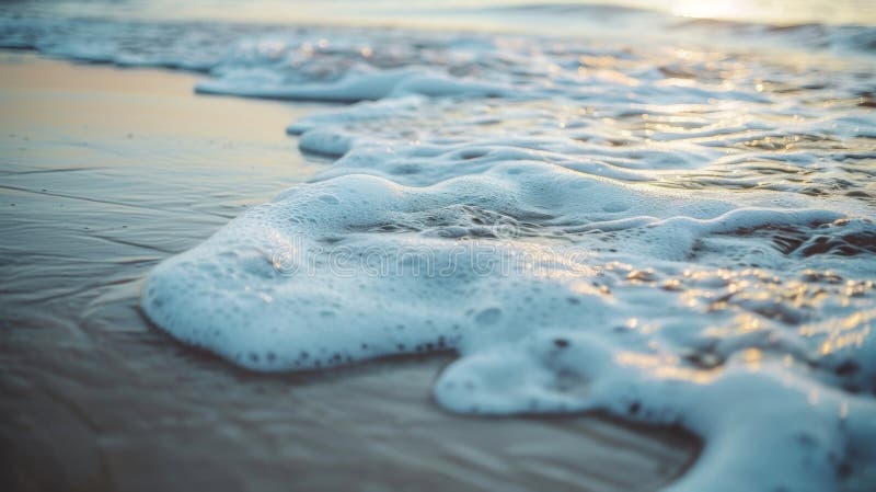 A Closeup of Chilly Ocean Waves Lapping Against a Sandy Shore Inviting ...